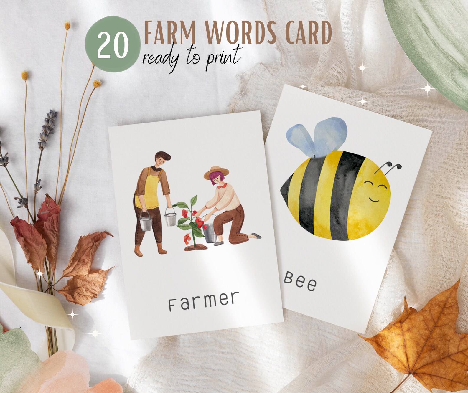20 Farm Animals Cards •montessori Flash Cards •pre-school Cards •farm ...