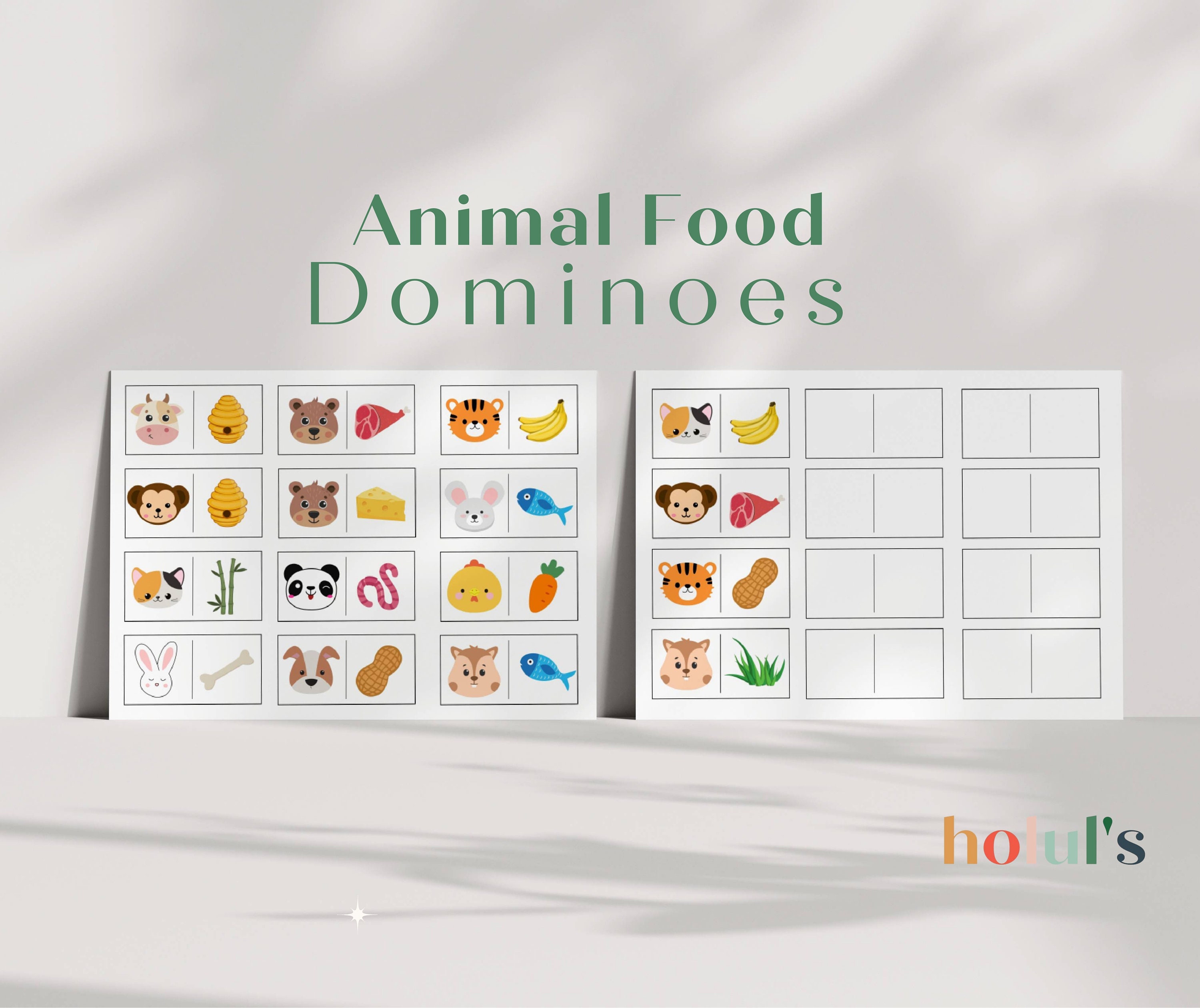 Animal Food Dominoes Printable Kids Activities Planning - Etsy