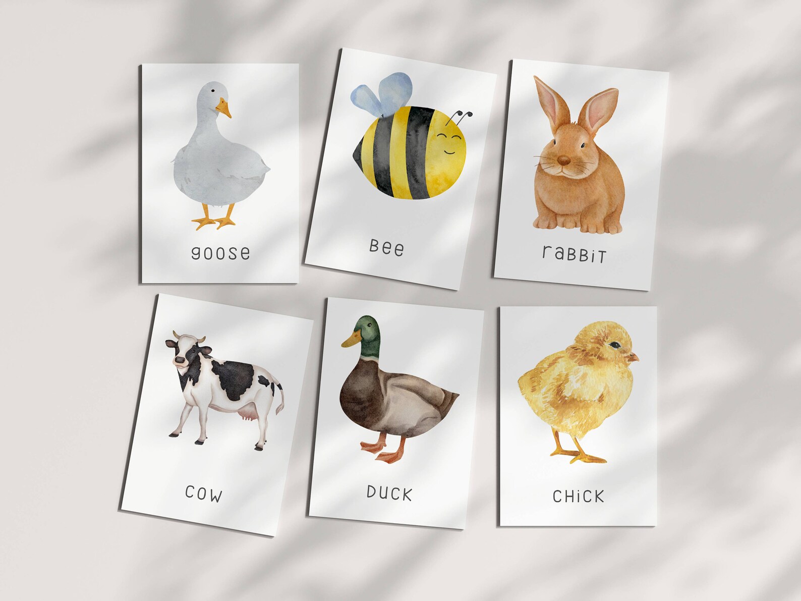 20 Farm Animals Cards •montessori Flash Cards •pre-school Cards •farm ...