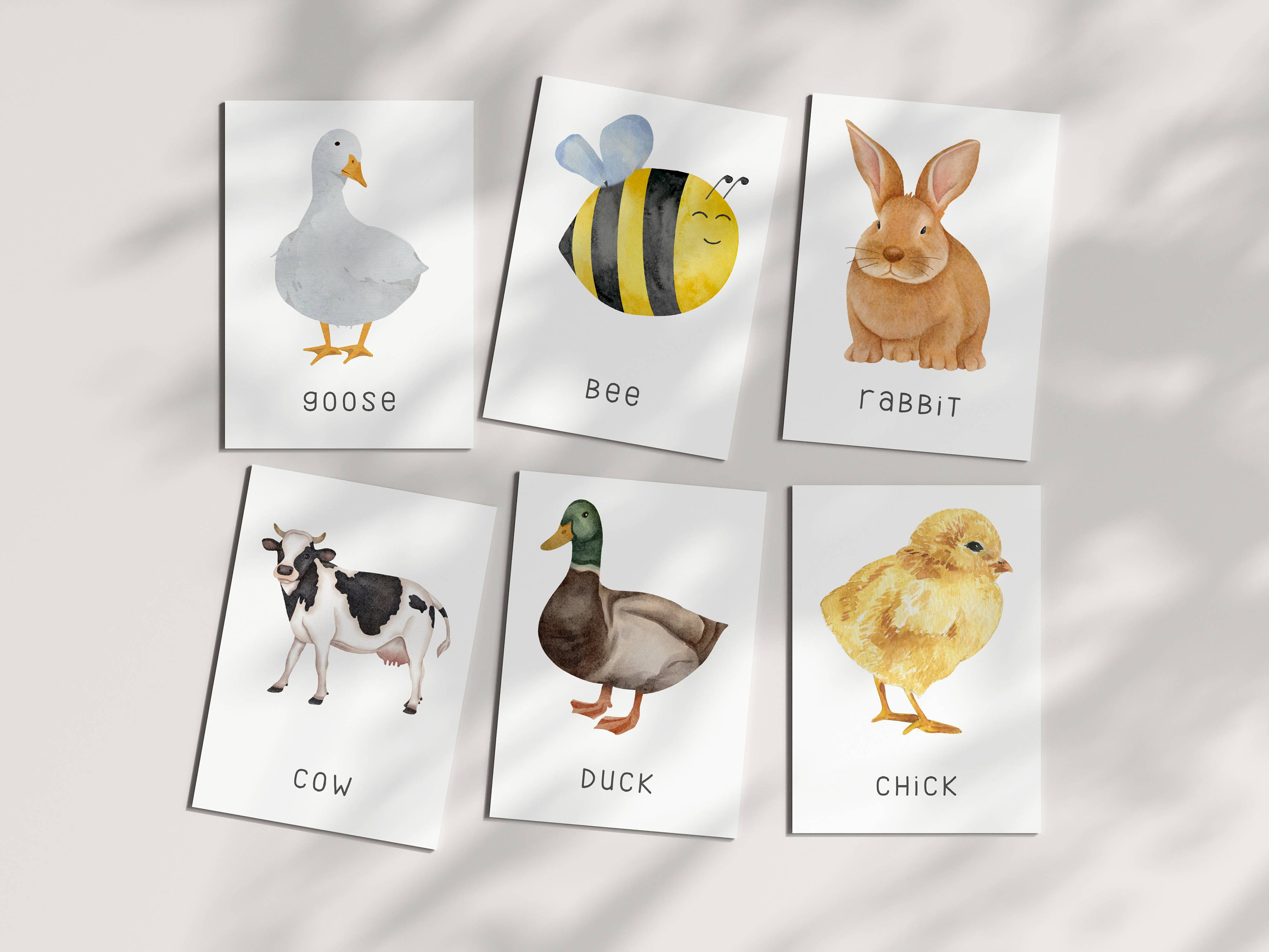 20 Farm Animals Cards •montessori Flash Cards •pre-school Cards •farm ...