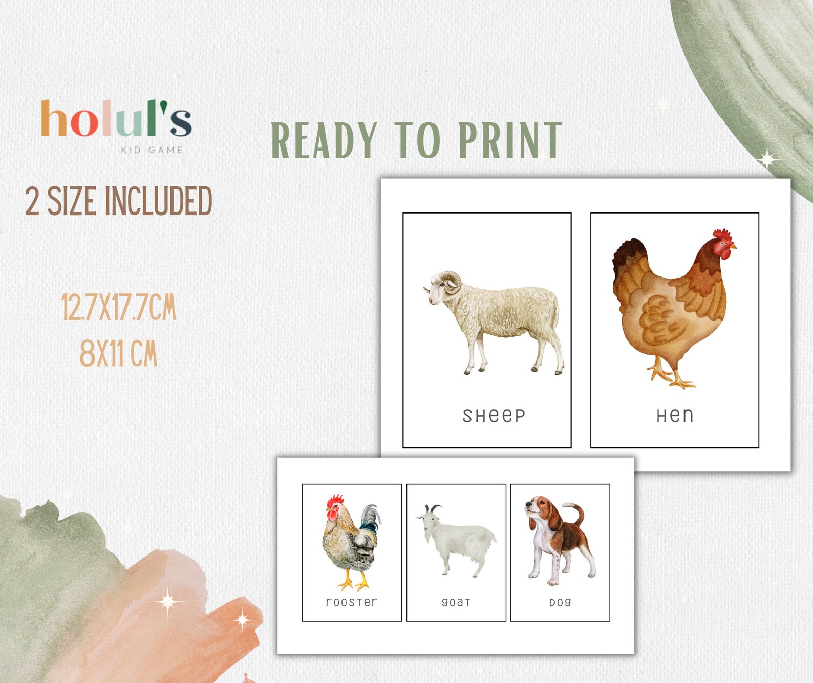 20 Farm Animals Cards •montessori Flash Cards •pre-school Cards •farm ...