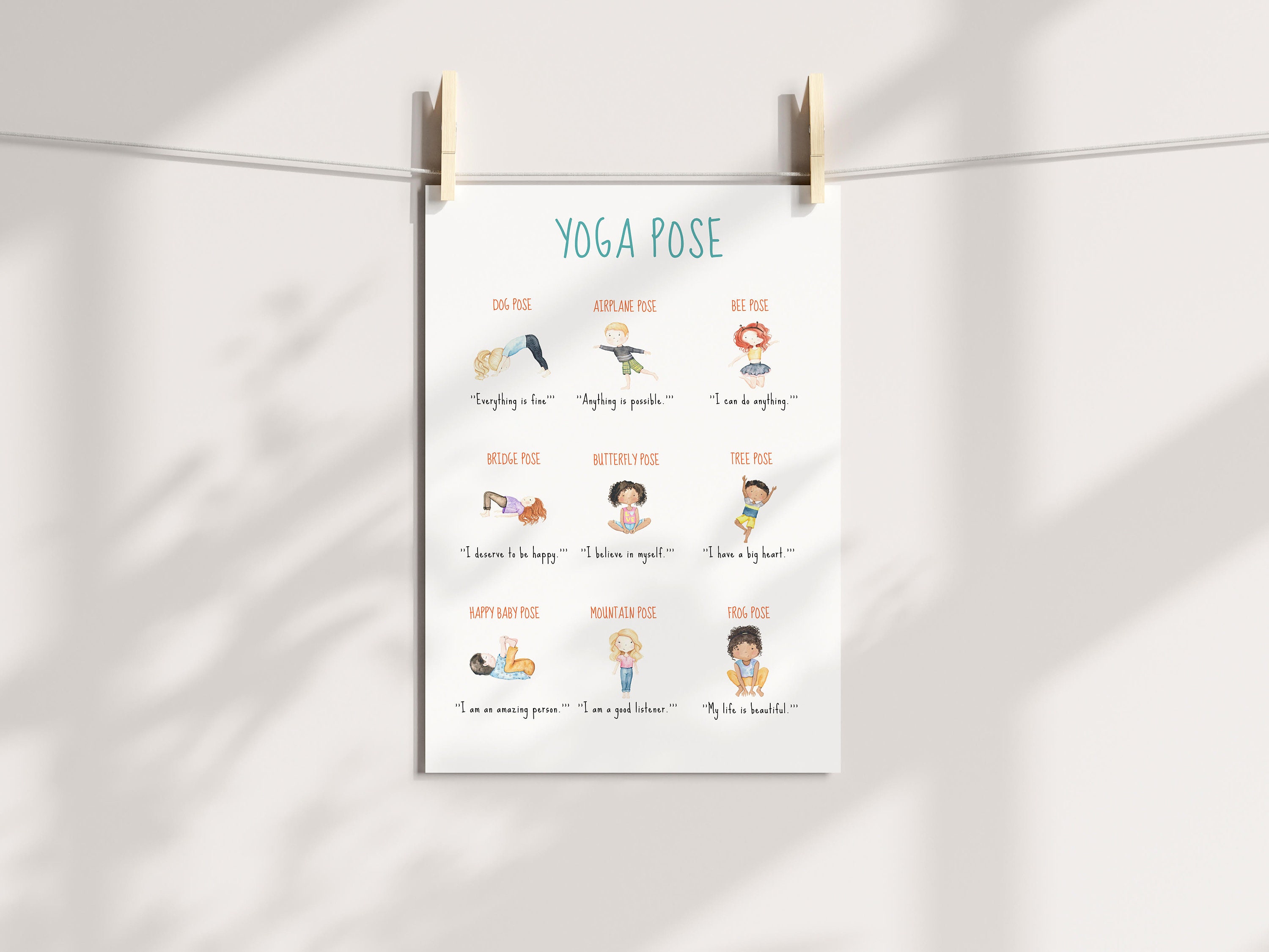 Yoga Poses Poster for Kids Montessori • Morning Yoga Routine for ...