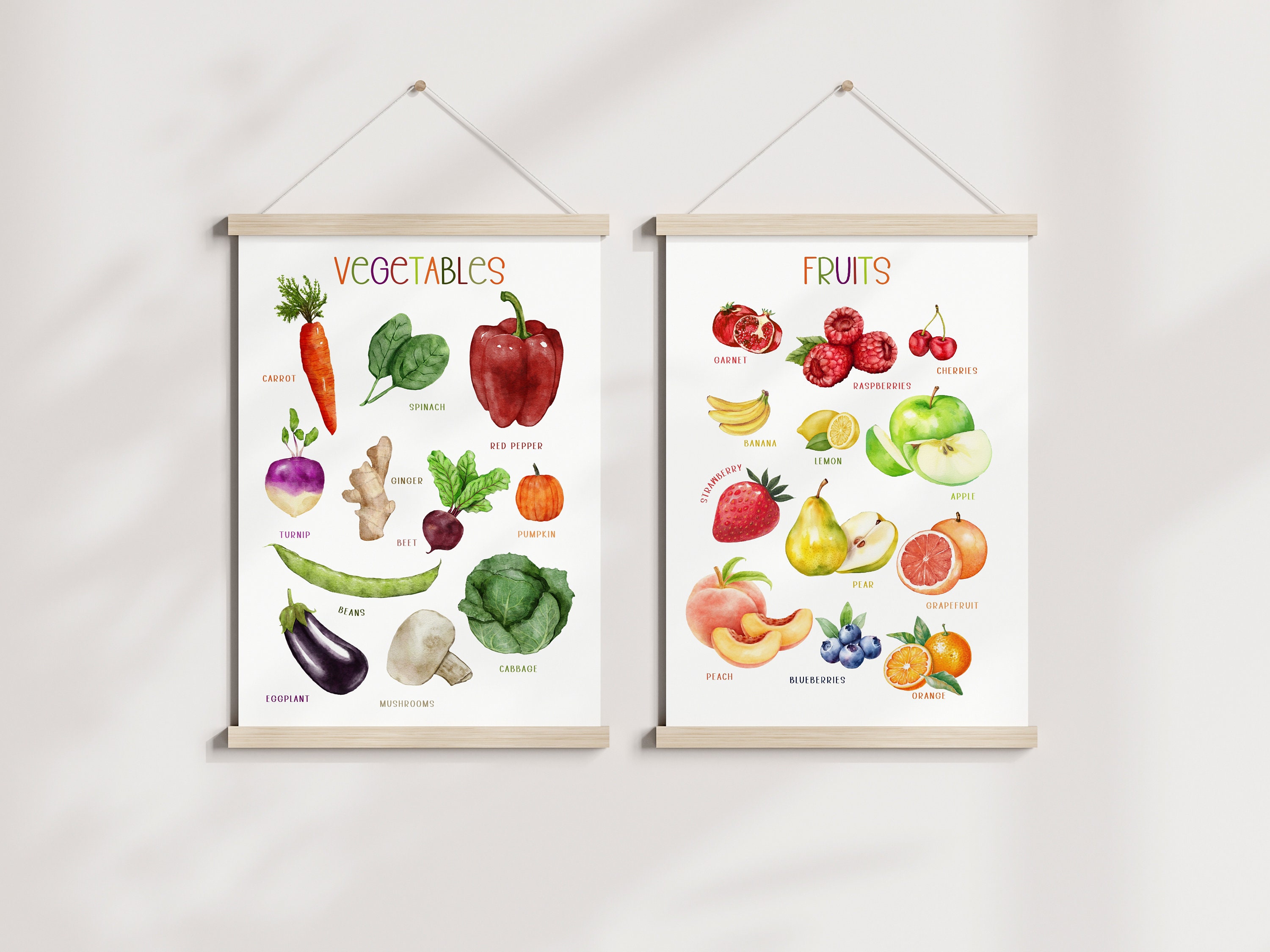 Set of 2 Educational Posters Fruits Poster Vegetables Poster Montessori ...