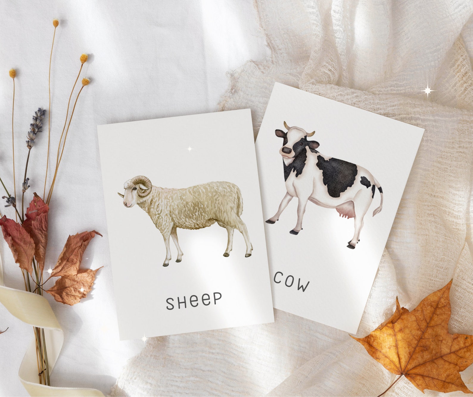 20 Farm Animals Cards •montessori Flash Cards •pre-school Cards •farm ...