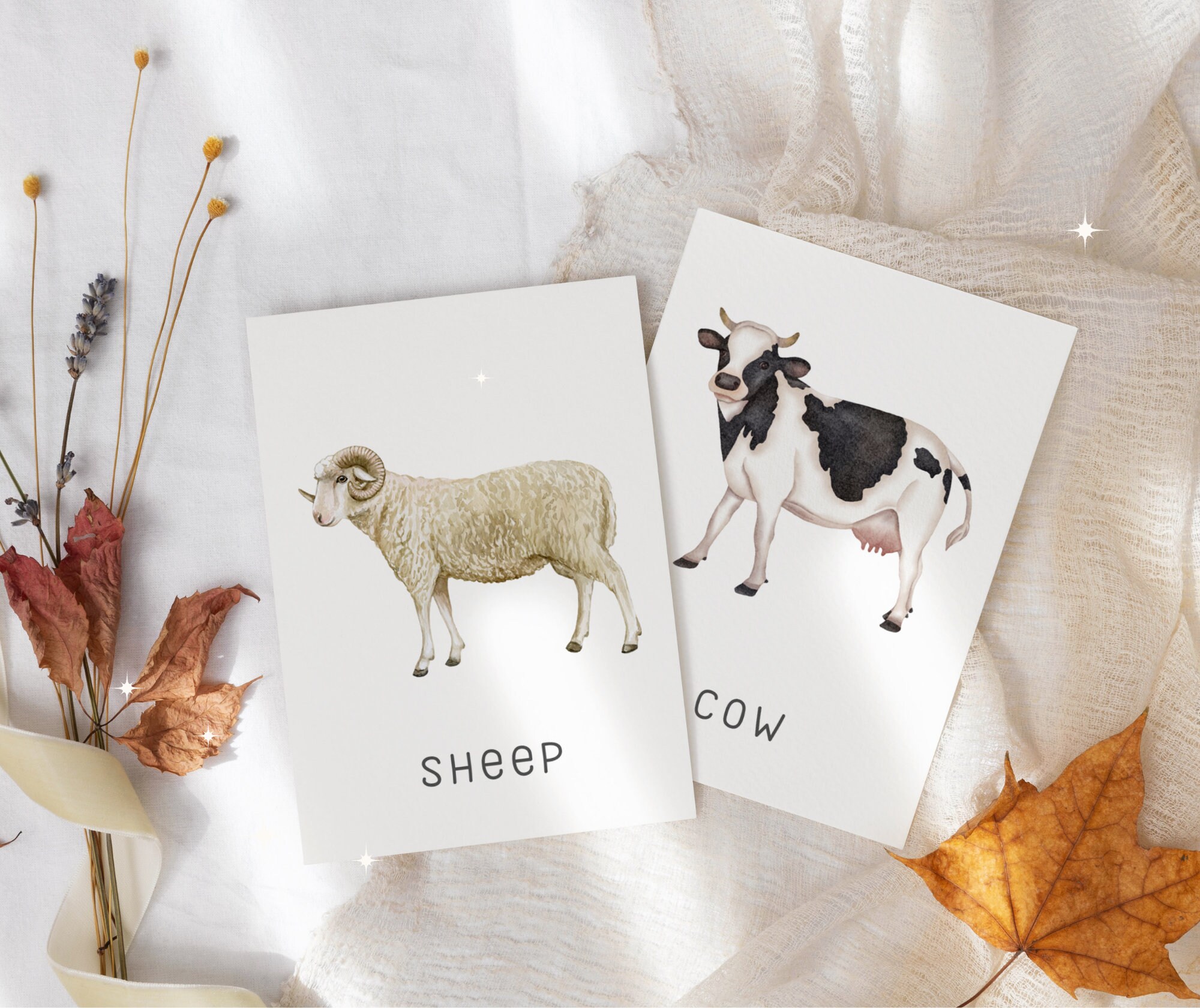 20 Farm Animals Cards •montessori Flash Cards •pre-school Cards •farm ...