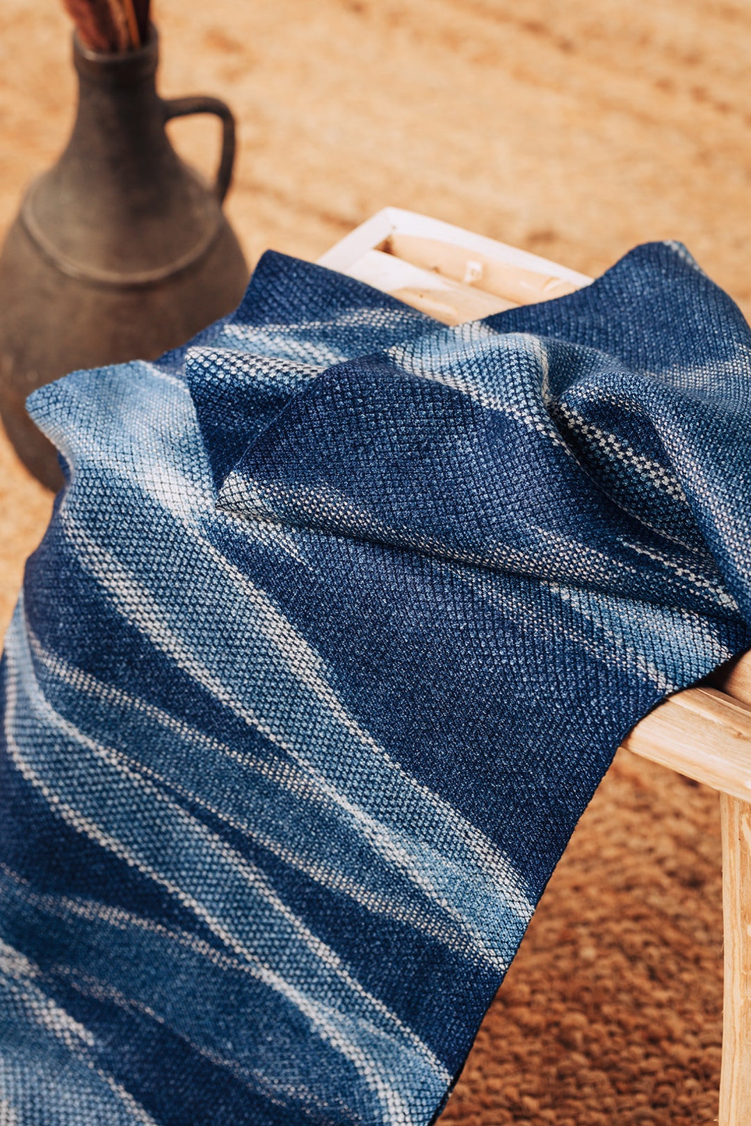 Water Flow Cotton Scarf L Handwoven Cotton Scarf L Natural Indigo Dye L ...