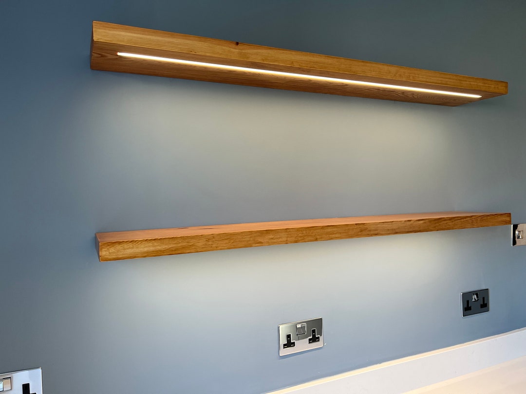 Solid Wood Shelf With Lighting,simple Shelf With Led Lights,floating ...