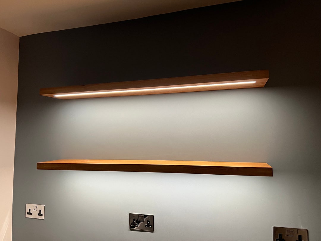 Solid Wood Shelf With Lighting,simple Shelf With Led Lights,floating ...