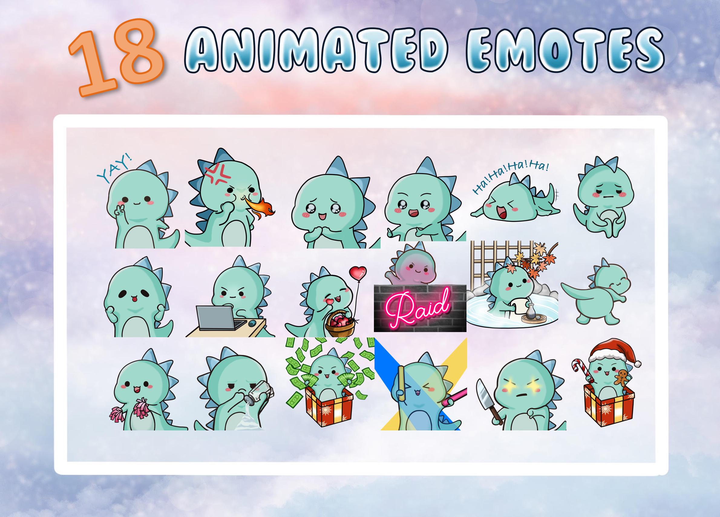 18x Animated Emotes - Cute Dinosaur Emote Green Dinosaur Emote Dino ...