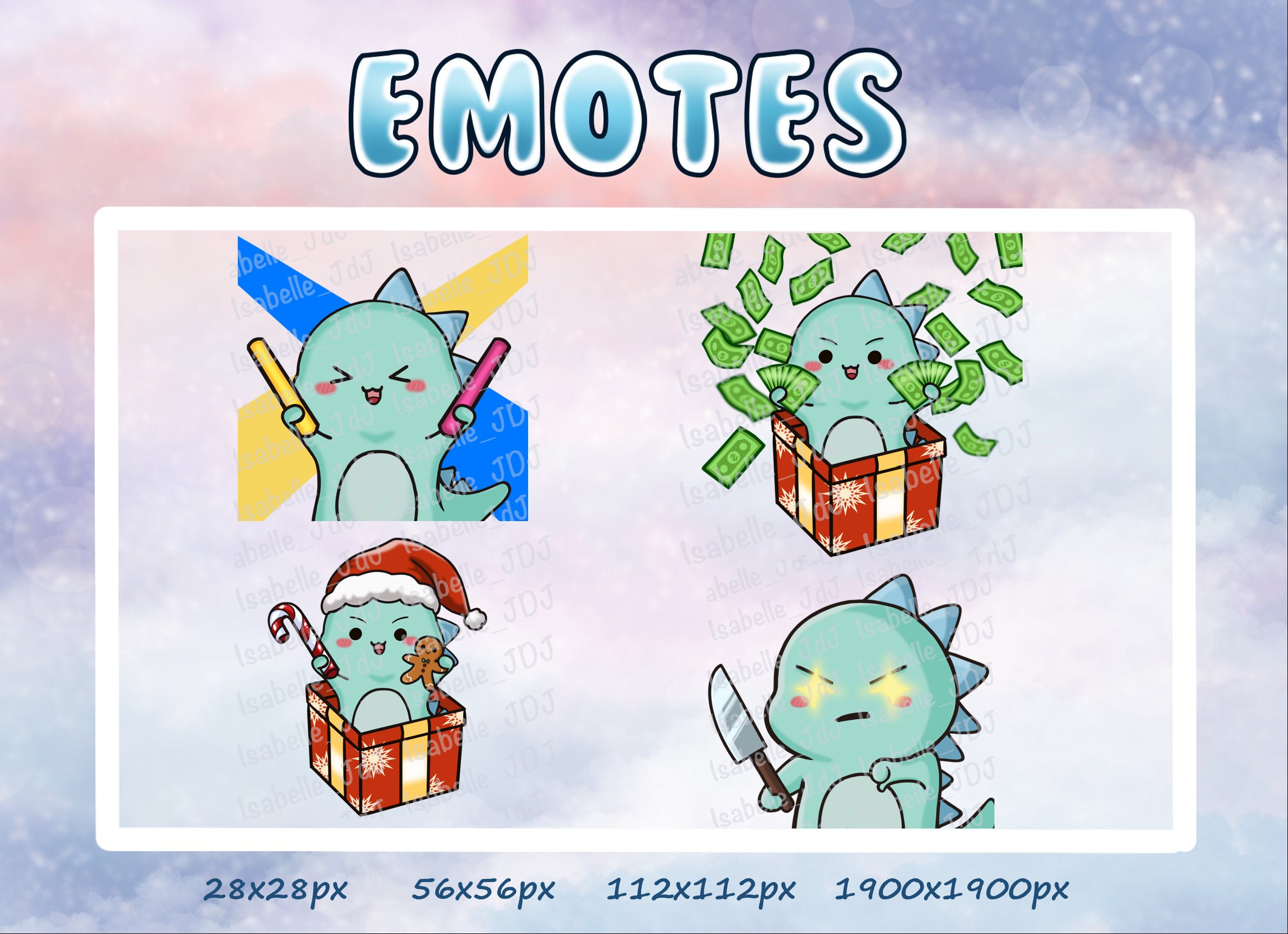 Pack 4 Cute Dinosaur Emote Green Dinosaur Emote Dino Emote for Twitch ...