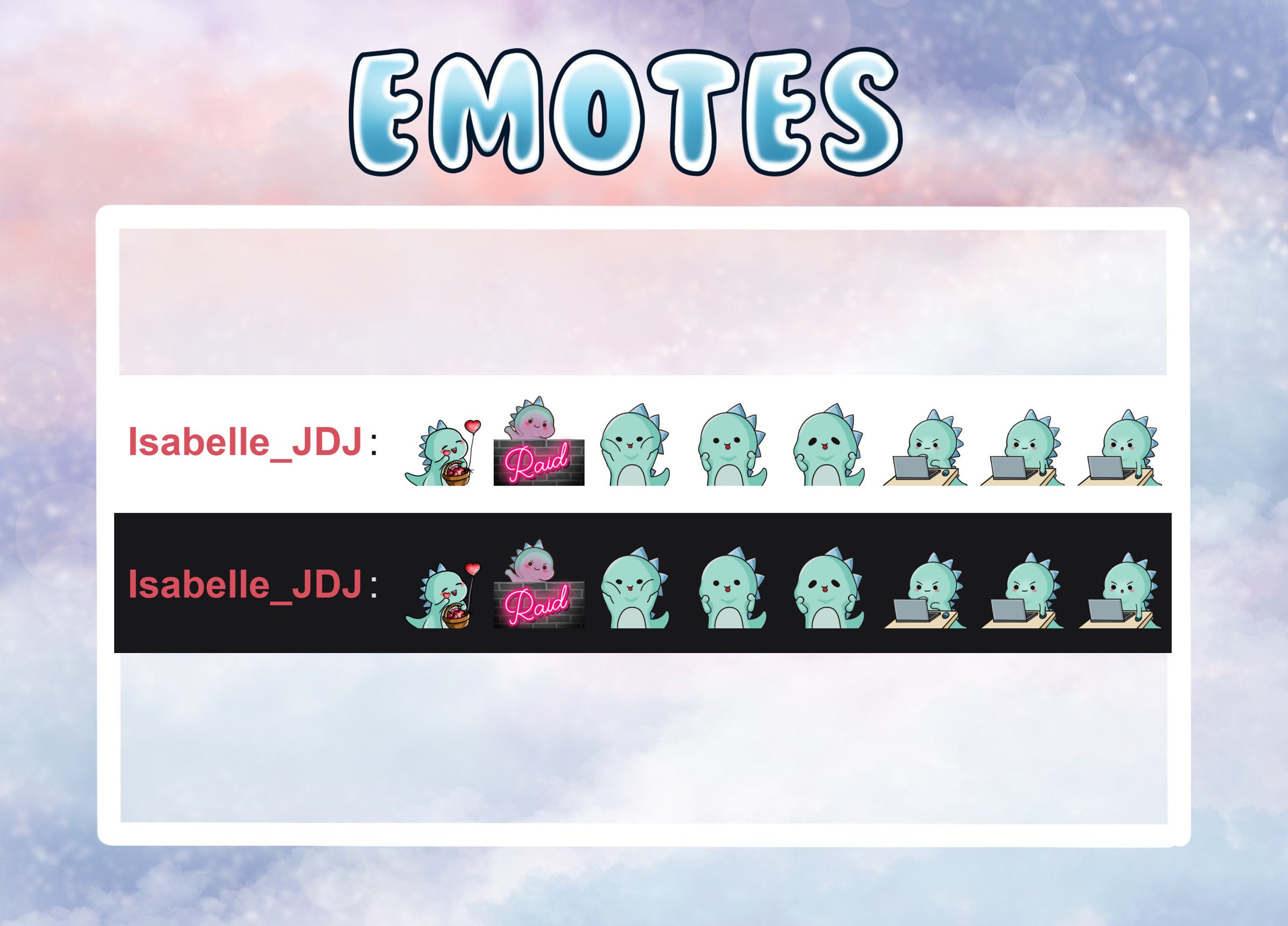 Pack 2 Cute Dinosaur Emote Green Dinosaur Emote Dino Emote for Twitch ...