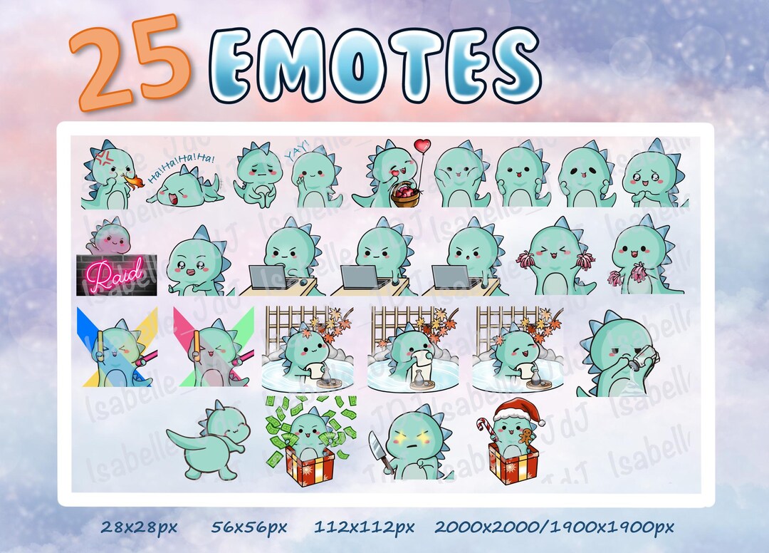 25x Emotes - Cute Dinosaur Emote Green Dinosaur Emote Dino Emote for ...