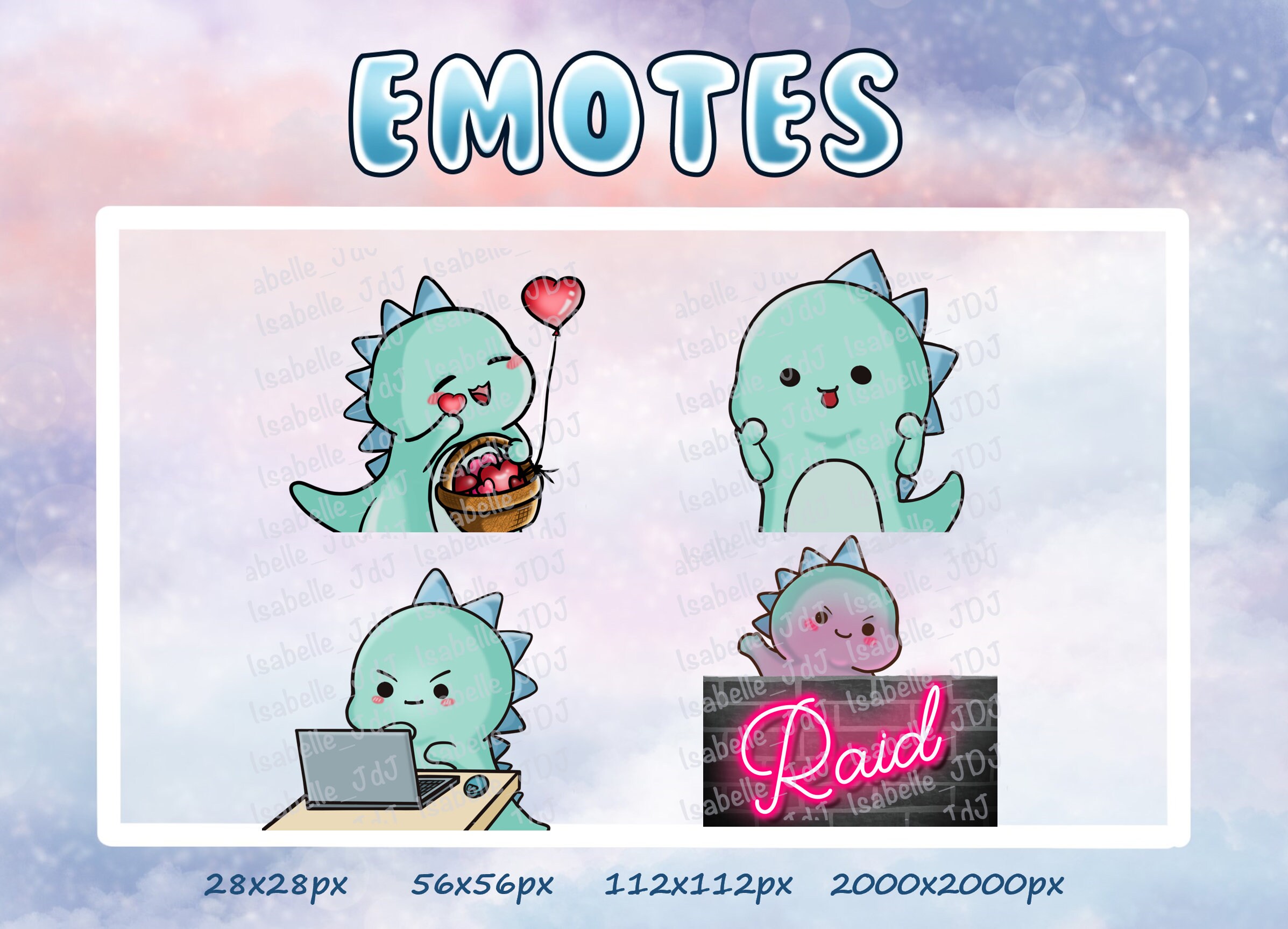 Pack 2 - Cute Dinosaur Emote Green Dinosaur Emote Dino Emote for Twitch ...