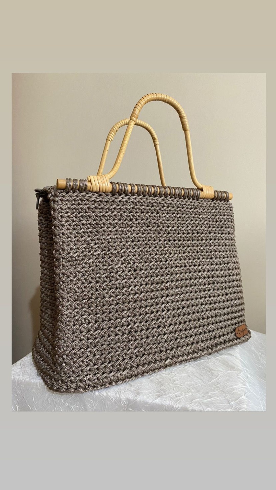 Bamboo Handle Mash Bag Macrame Bag - Etsy