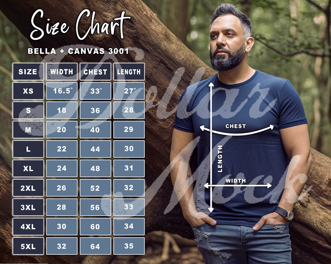 Bella Canvas 3001 Size Chart Size Guide Tshirt Measurements Chart ...