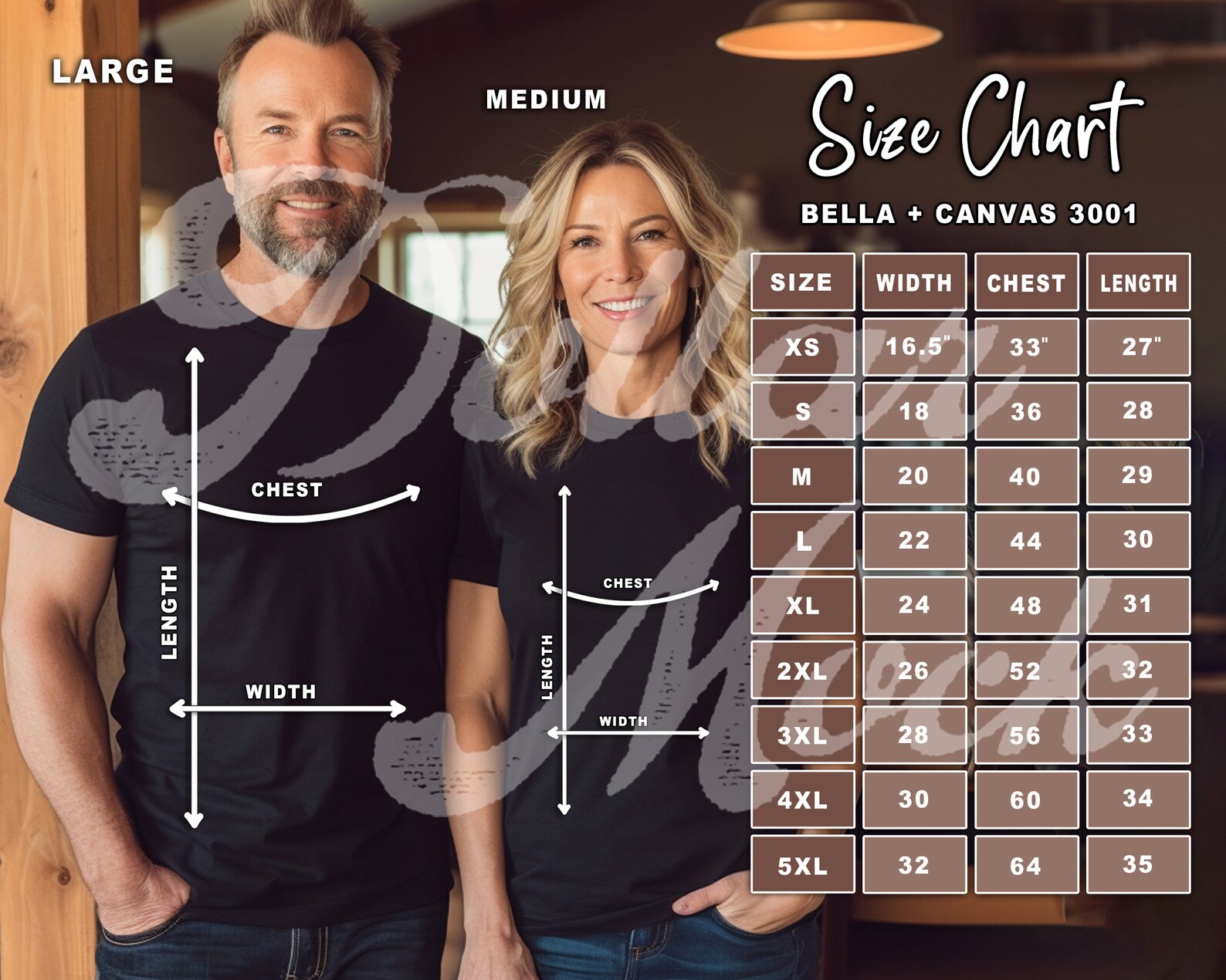 Size Chart Bella Canvas 3001 Size Guide Tshirt Measurements - Etsy UK