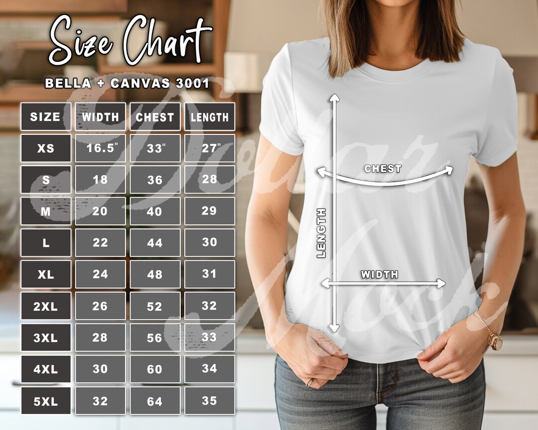 Size Chart Size Guide Bella Canvas 3001 Tshirt Measurements Chart Sizing Guide Shirt Sizes T ...