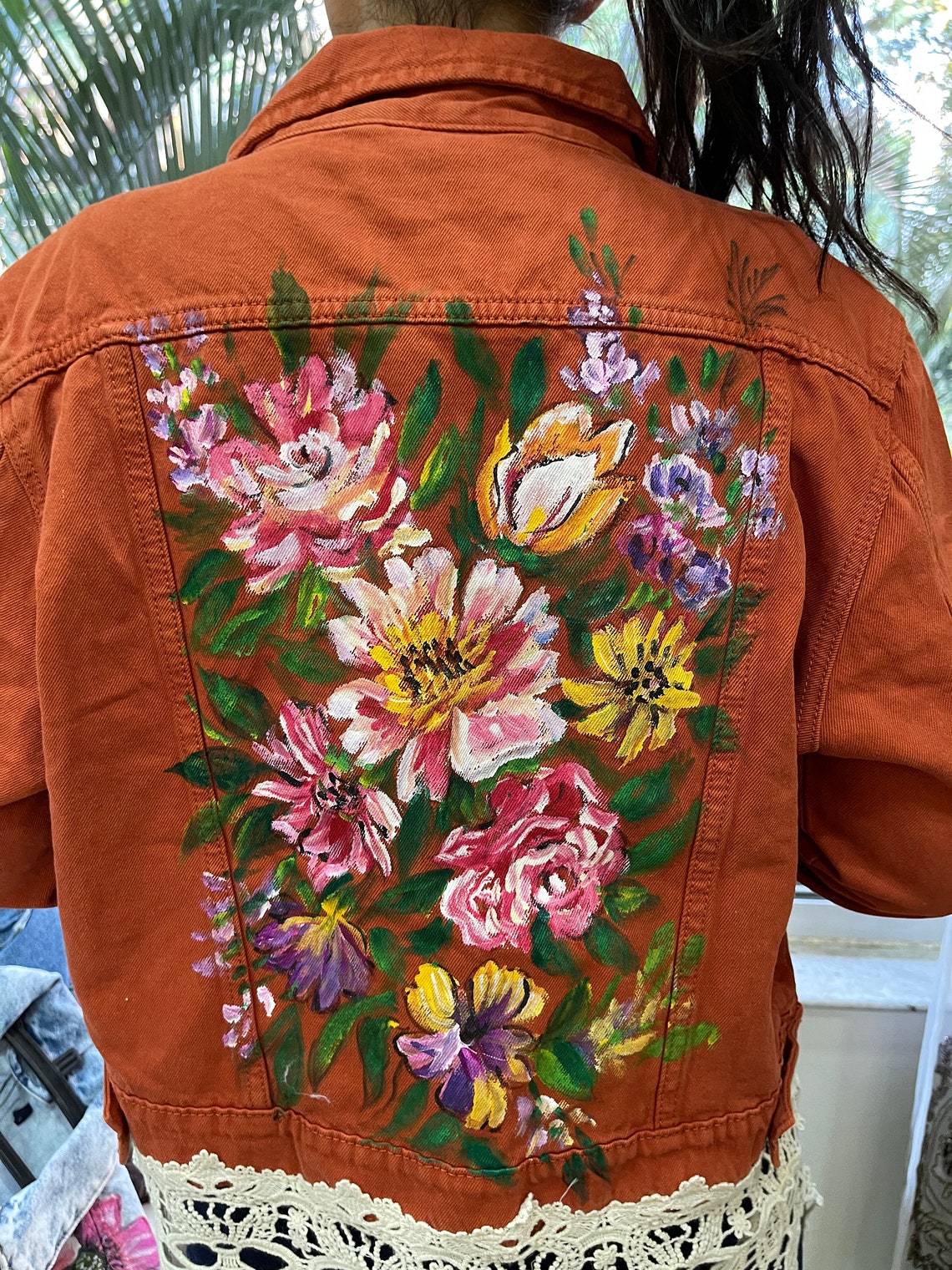Handpainted Denim Jacket , Denim Lace Hand Painted Front Button ...