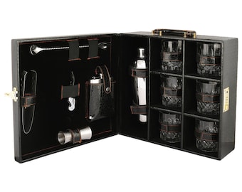 Black Elegant Bar Accessories Tool Portable Leatherette Briefcase Bar ...