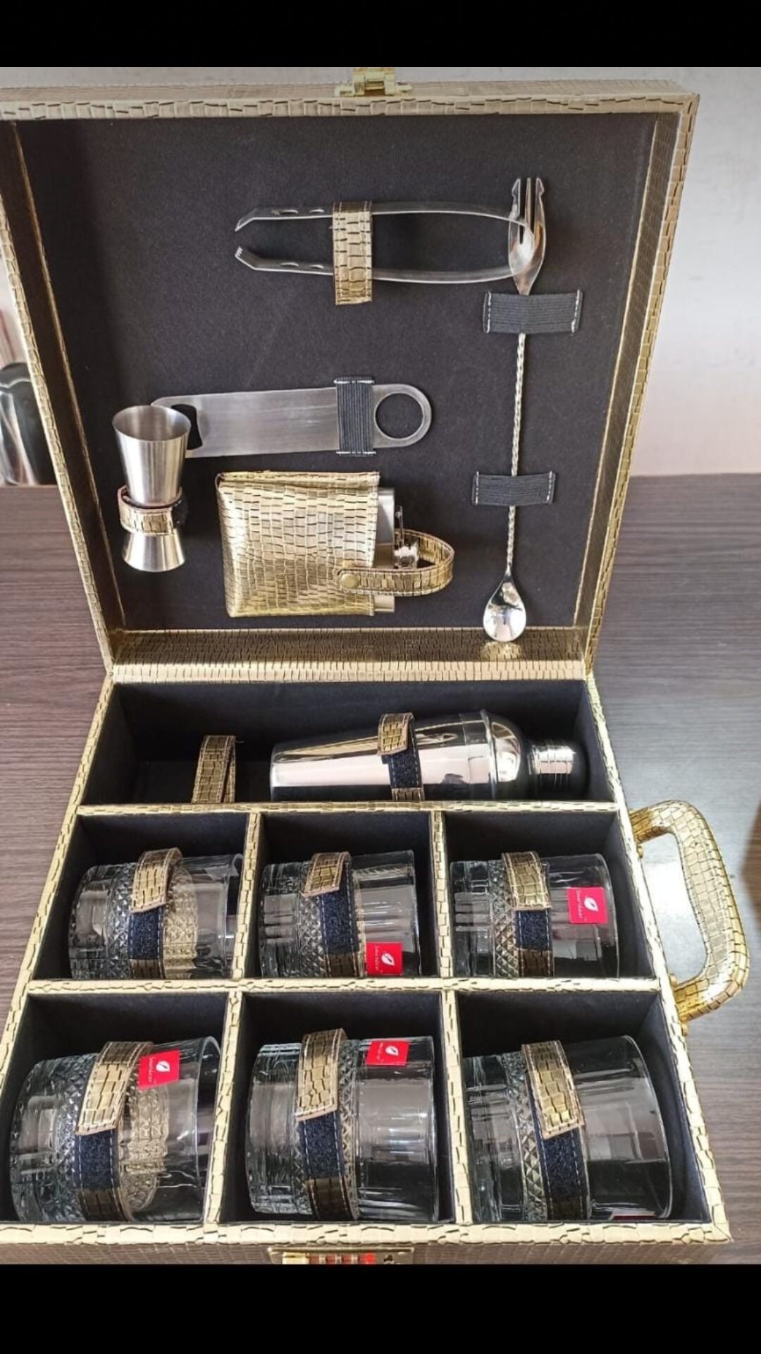 Golden Croc Bar Accessories Tool Box| Portable Leatherette Briefcase ...