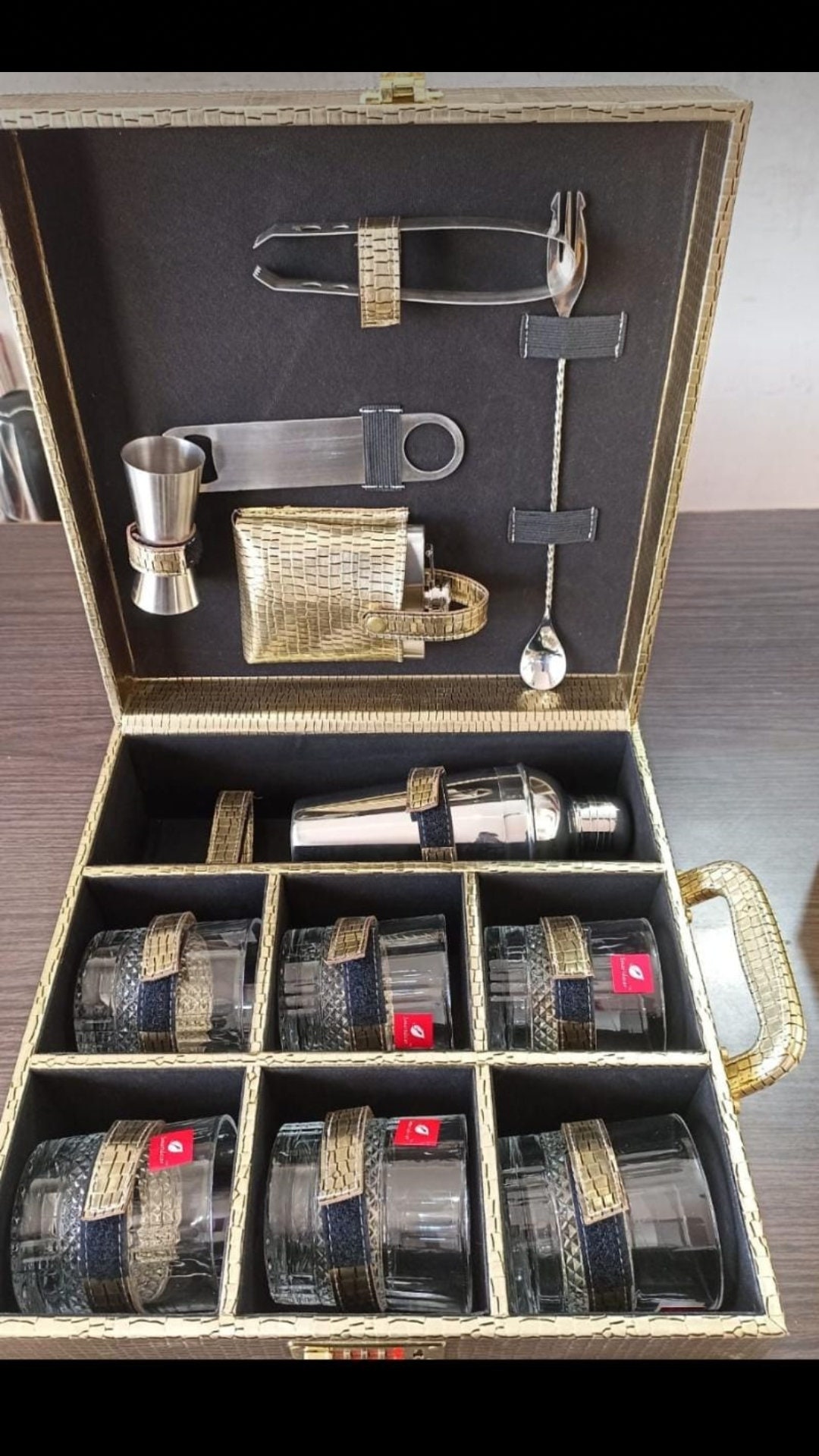 Golden Croc Bar Accessories Tool Box Portable Leatherette Briefcase Bar ...