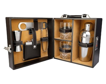Black Elegant Bar Accessories Tool Portable Leatherette Briefcase Bar ...