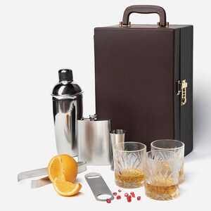 Leatherette Portable Bar Set: Travel Cocktail Kit With Whiskey Glasses ...