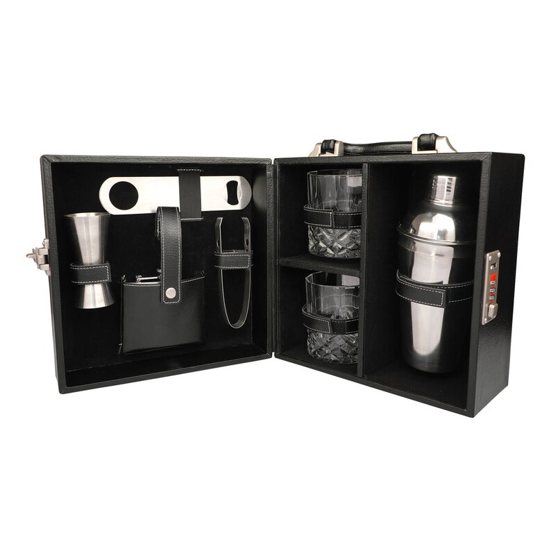 Vegan Black Bar Accessories Tool Box | Portable Leatherette Briefcase ...