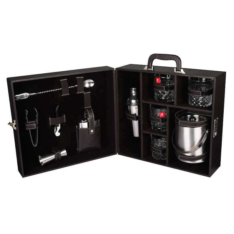 Vegan Black Bar Accessories Tool Box | Portable Leatherette Briefcase ...