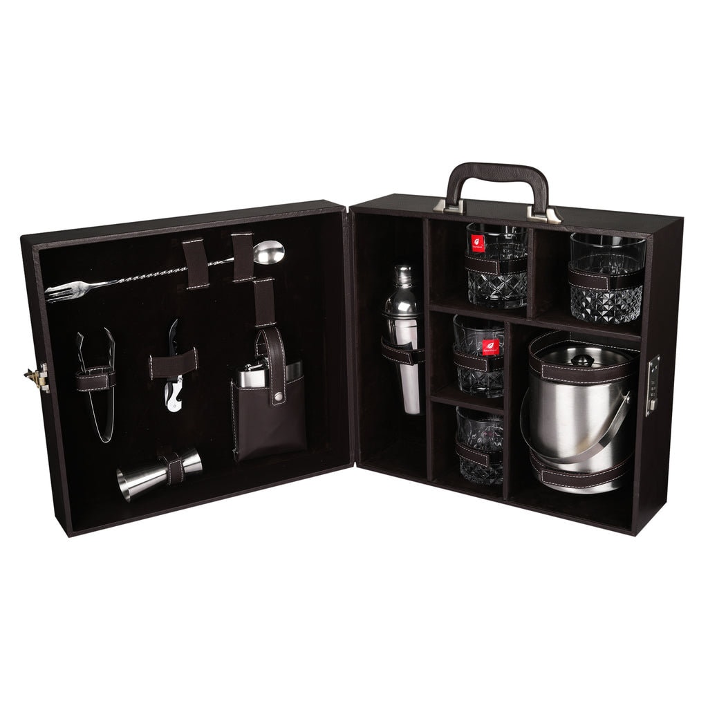 Blue Bar Accessories Tool Box Portable Leatherette Briefcase Bar Set ...