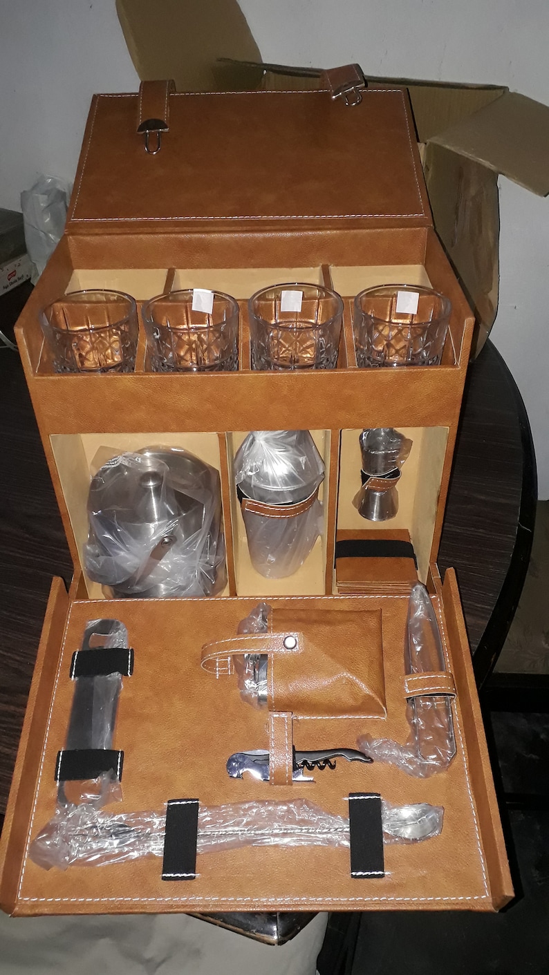 Leather Elegant Bar Accessories Tool Portable Leatherette Briefcase Bar ...