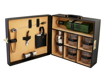 Black Elegant Bar Accessories Tool Portable Leatherette Briefcase Bar ...