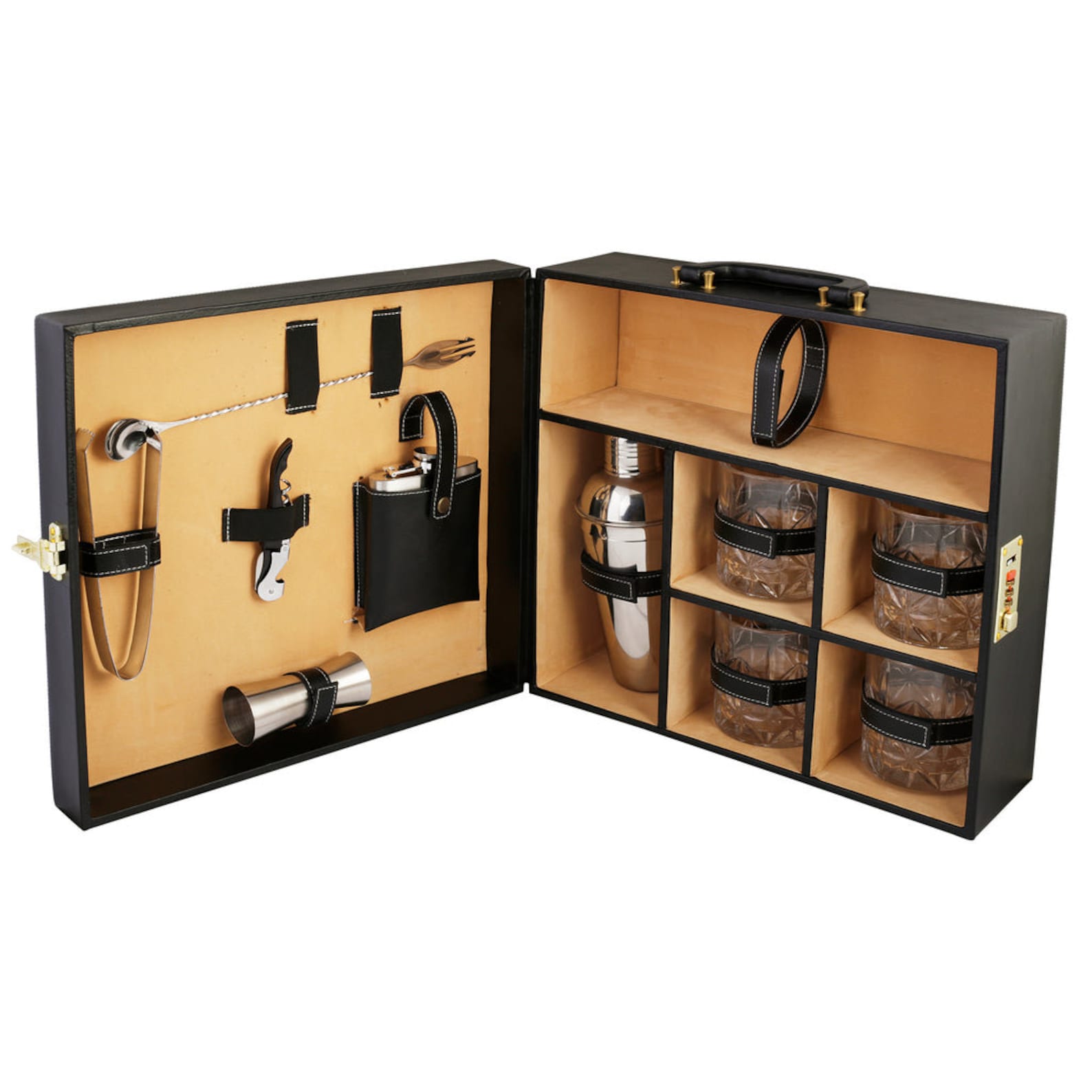 Leather Elegant Bar Accessories Tool | Portable Flaux Briefcase Bar Set ...