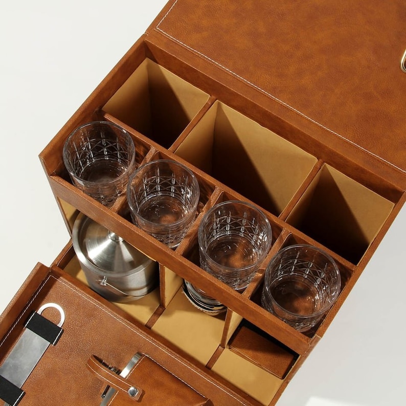 Vegan Leather Portable Bar Set | Briefcase Style - Etsy
