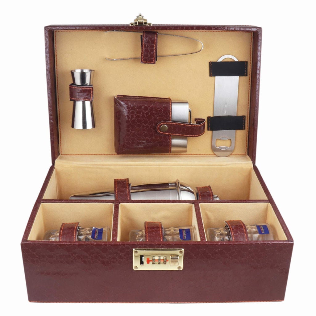 Croc Red Elegant Bar Accessories Tool | Portable Leatherette Briefcase ...