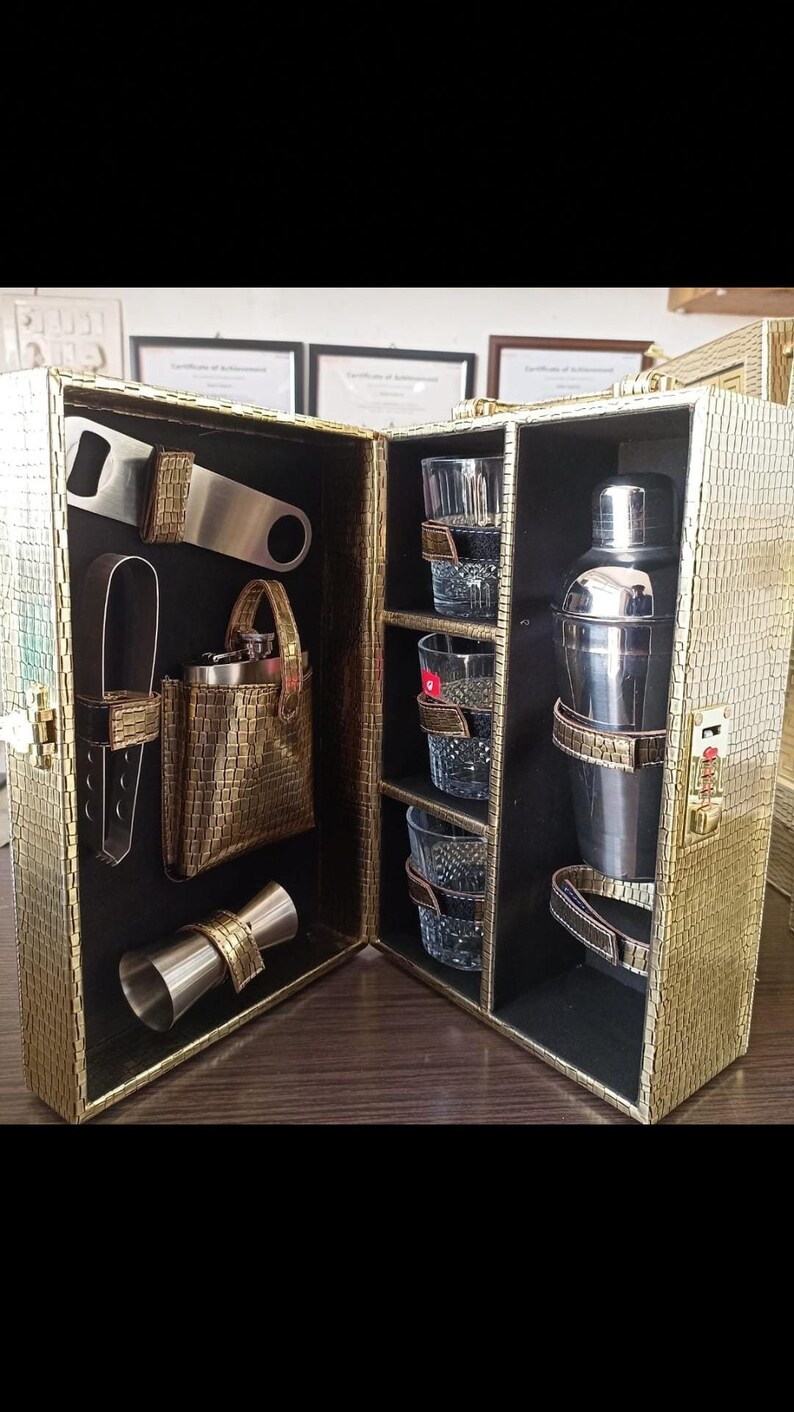 Golden Croc Bar Accessories Tool Box| Portable Leatherette Briefcase ...