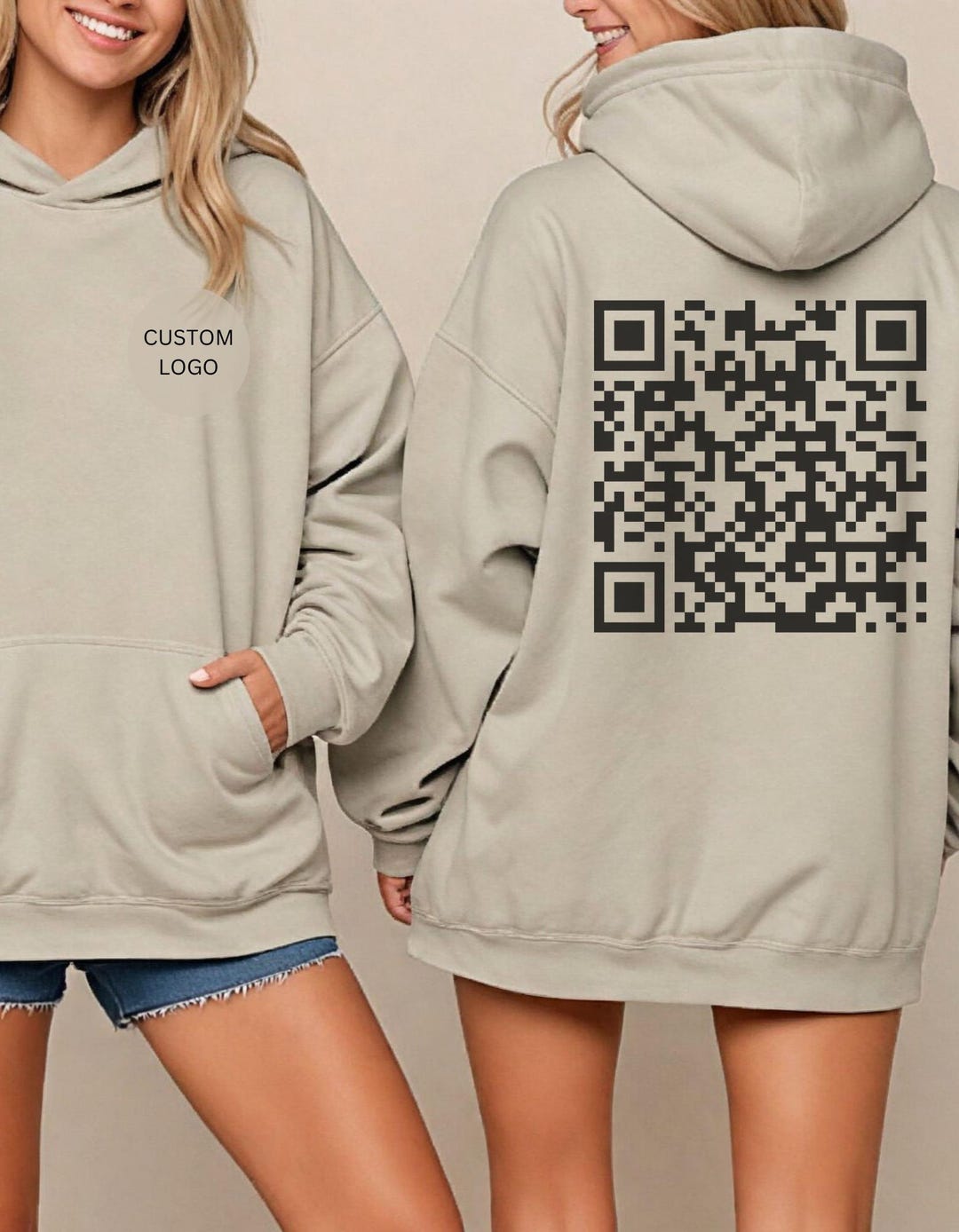 Custom Logo or Text QR Code Hoodie,personalized QR Code Matching Hoodie ...