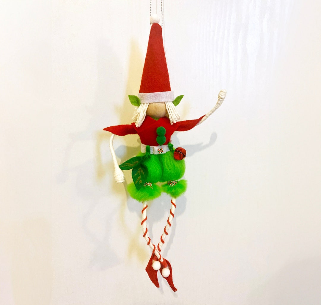 Handmade Christmas Elf Ornament Festive Felt Elf Decoration With Jingle ...