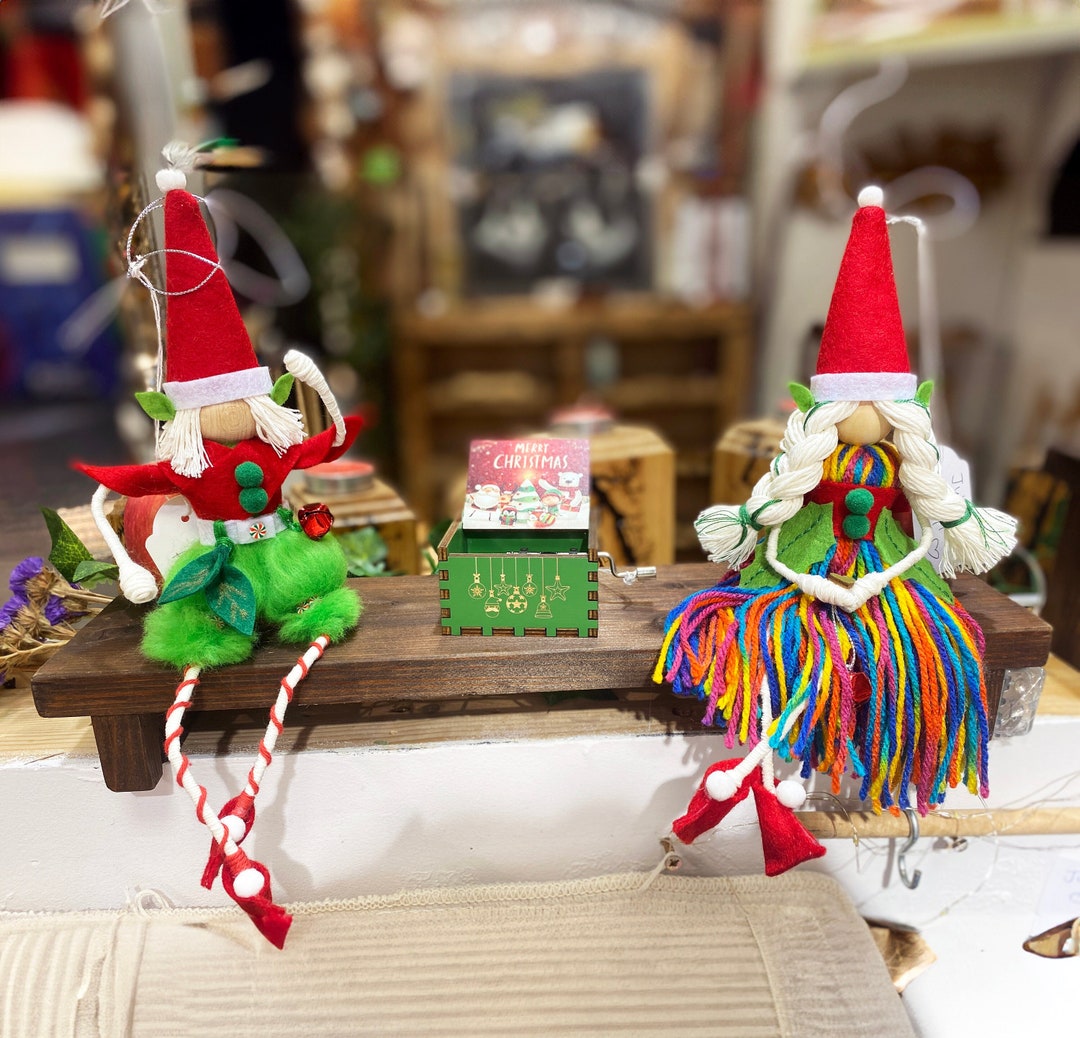 Handmade Christmas Elf Decor Set Two Festive Elves With we Wish You a ...
