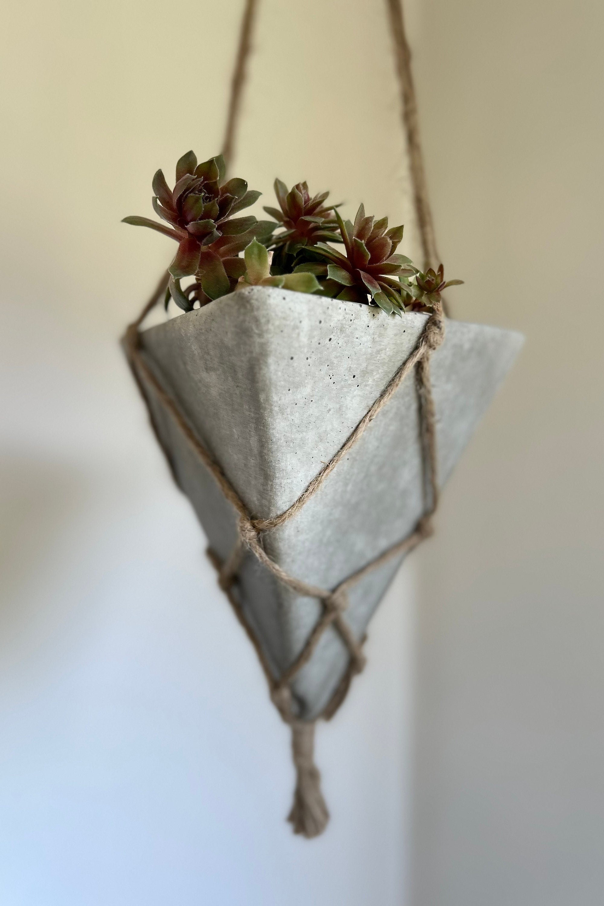 Outdoor Hanging Planter Pots Triangular Pyramid Shape Natural Cement ...