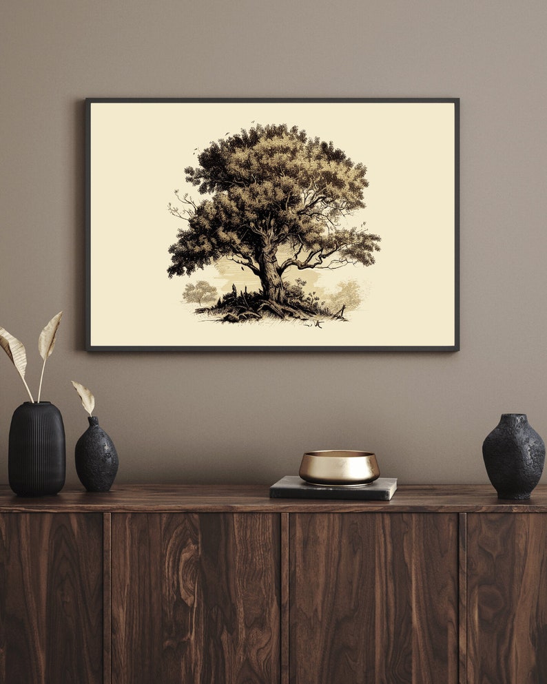 Vintage Oak Drawing Vintage Tree Drawing Digital PRINTABLE Wall Art ...