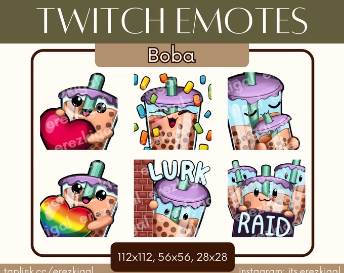 Boba Bubble Tea Emotes | Kawaii, Cute, Raid, Hype, Lurk, Love PNG ...