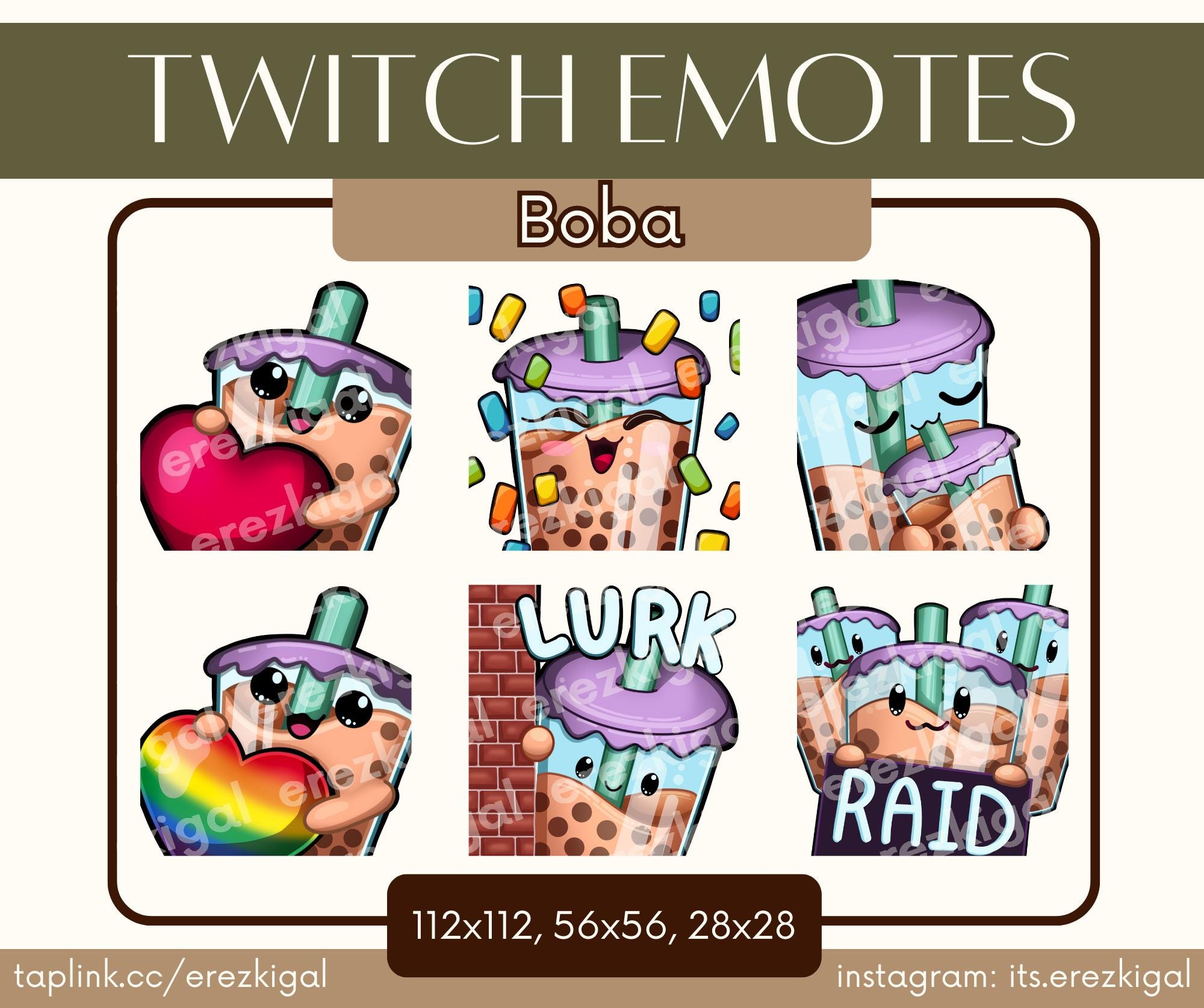 Boba Bubble Tea Emotes | Kawaii, Cute, Raid, Hype, Lurk, Love PNG ...