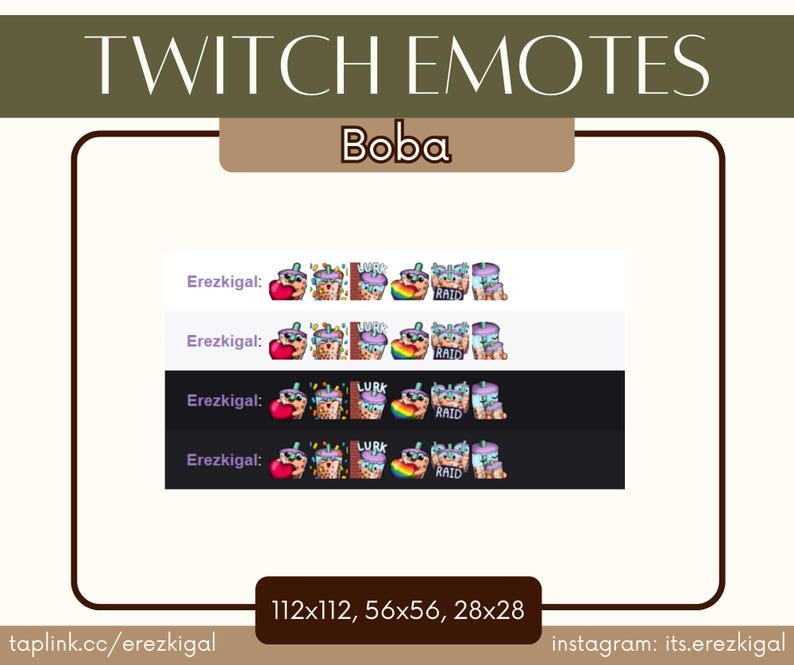 Boba Bubble Tea Emotes | Kawaii, Cute, Raid, Hype, Lurk, Love PNG ...