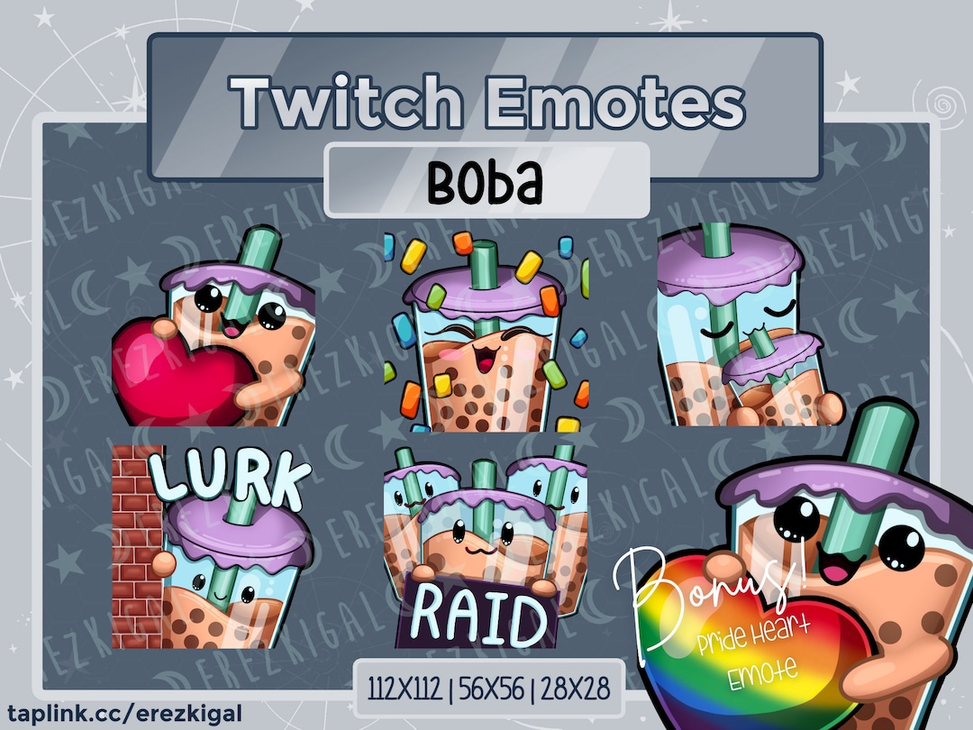 Boba Bubble Tea Emotes Kawaii, Cute, Raid, Hype, Lurk, Love PNG Emotes ...