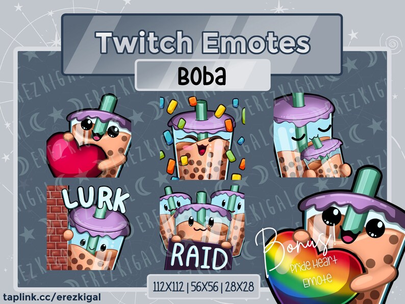 Boba Bubble Tea Emotes Kawaii, Cute, Raid, Hype, Lurk, Love PNG Emotes ...