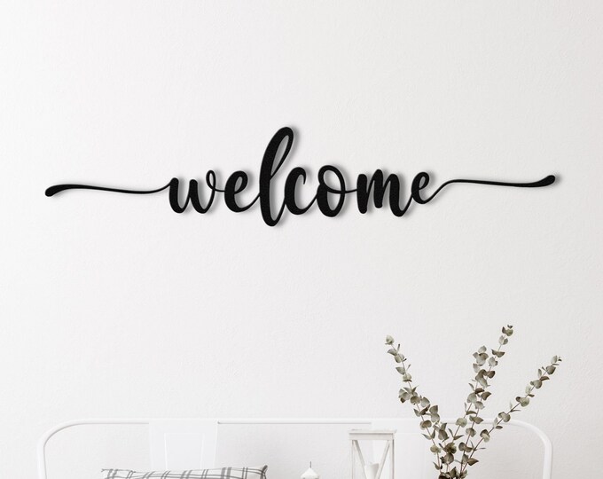 Welcome Metal Sign, Welcome Metal Wall Art, Script Font Words, Metal ...
