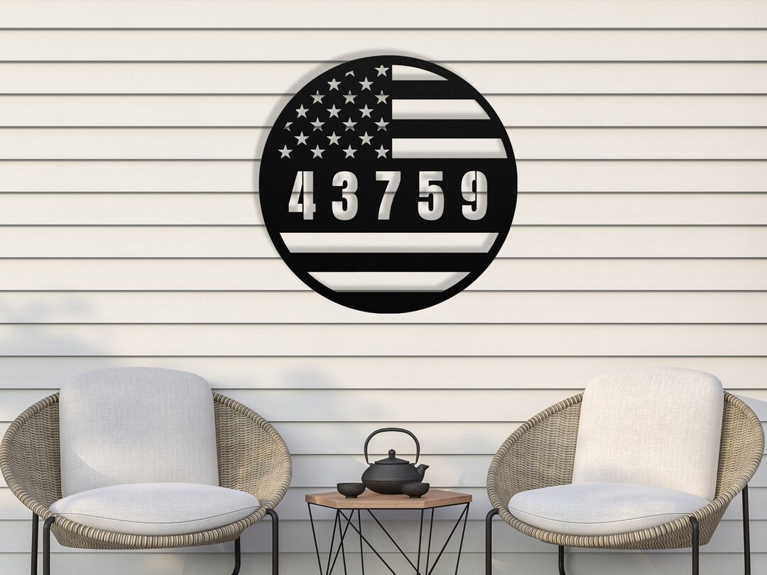 American Flag House Number Metal Sign, Custom Metal USA Flag Sign ...