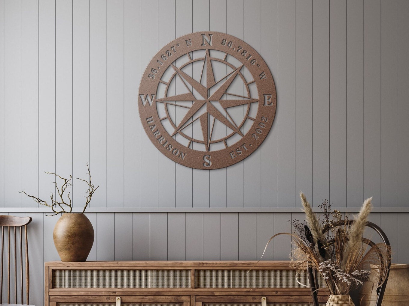 Personalized Compass Metal Sign, Custom Coordinates Sign, Nautical ...