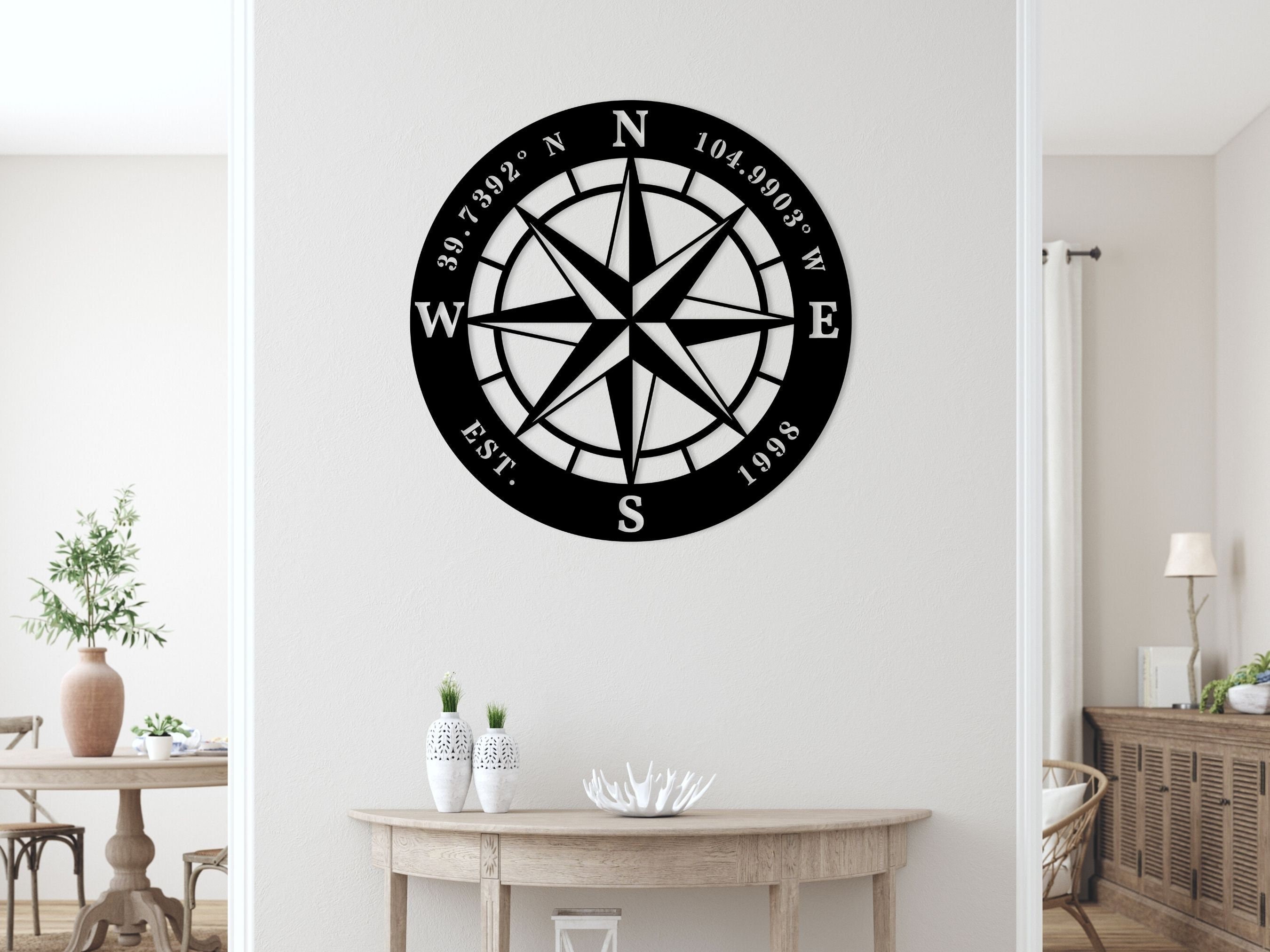 Personalized Compass Metal Sign, Custom Coordinates Sign, Nautical ...